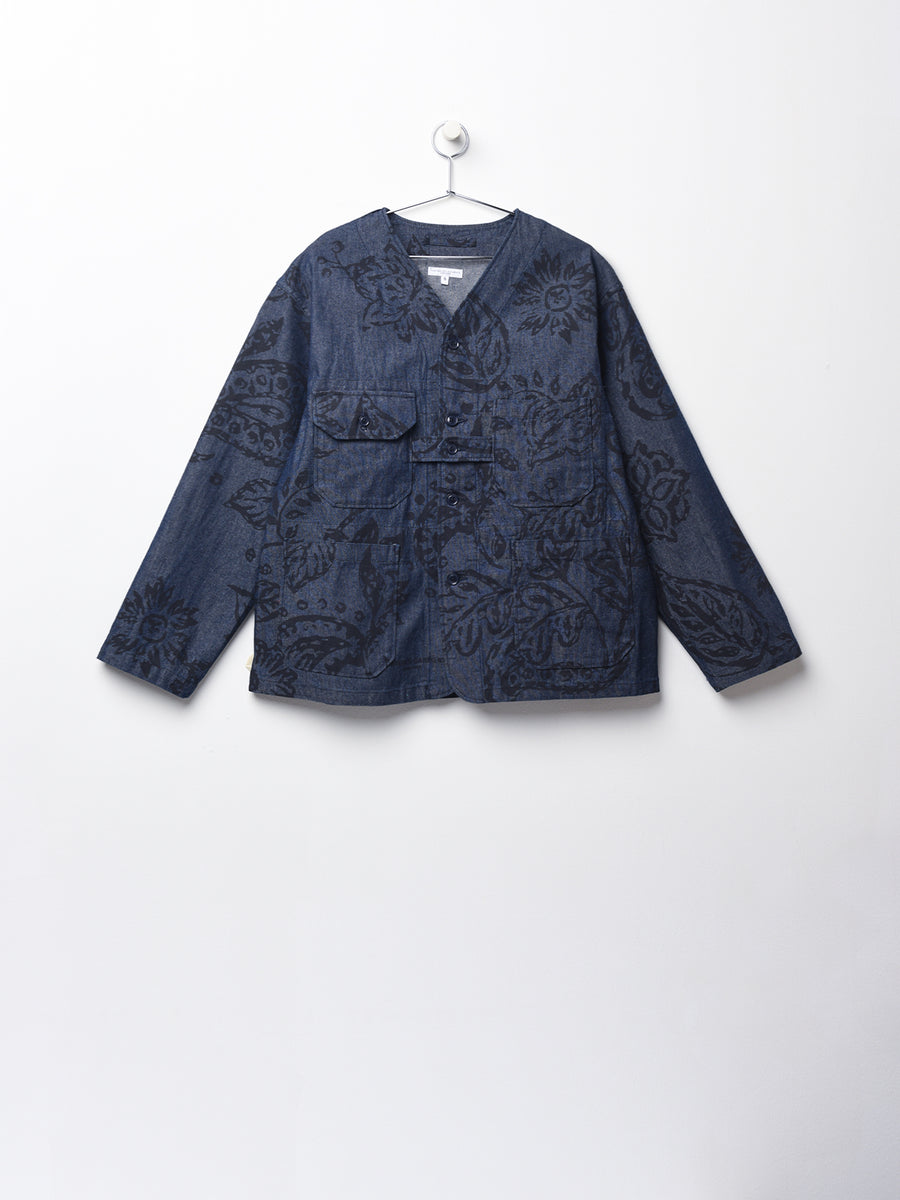Cardigan Jacket_Indigo Floral Print 8oz Denim – Blancsom